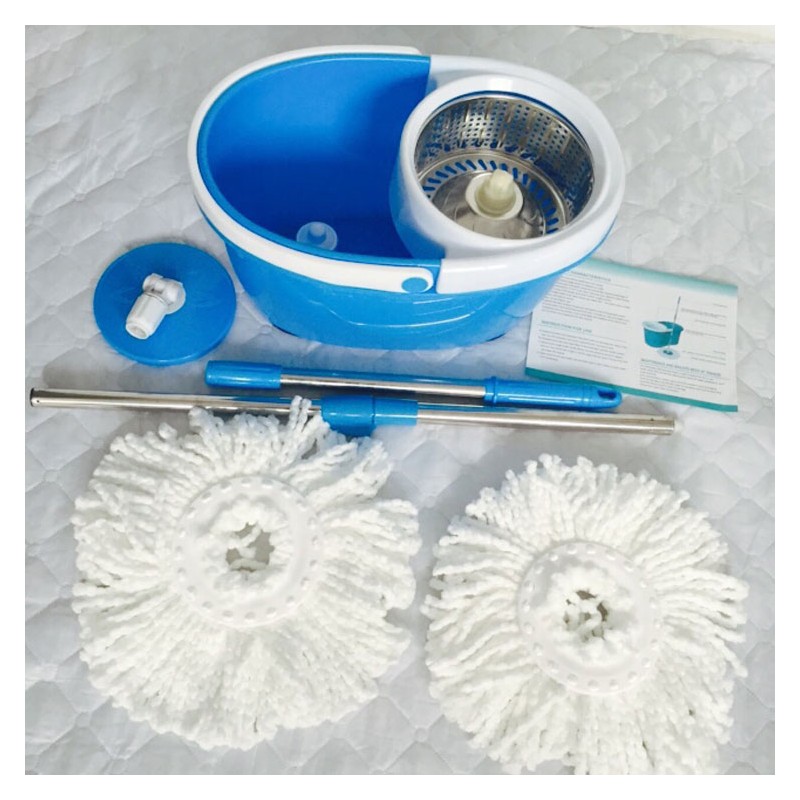 Rotary Head Ultra Slim Microfiber Mop with Stainless Steel Bucket Blue ...