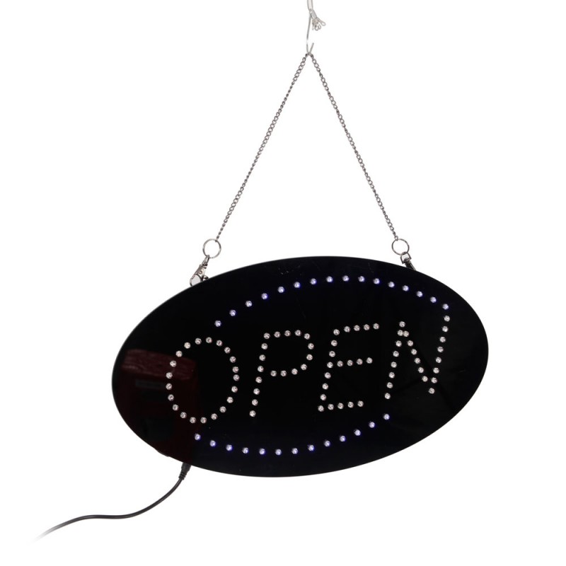 LED Open Sign Ellipse Hanging Plastic 110V US Plug Black - Alimart