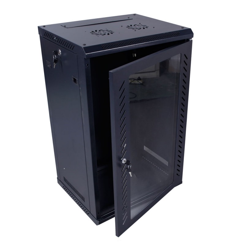 Iron Network Cabinet with Cooling Fan 18U Assemble Style Black - Alimart