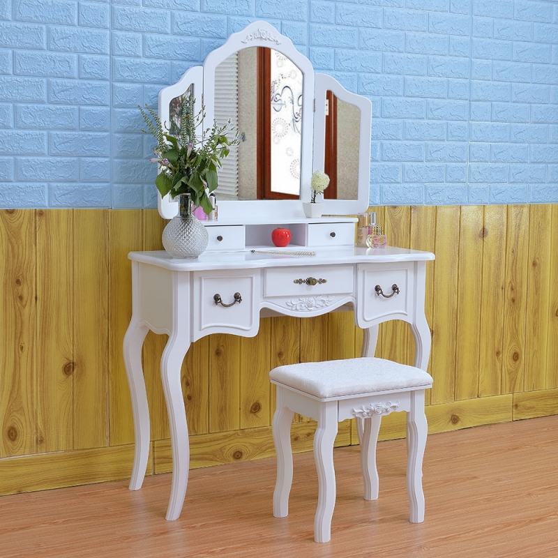 Tri Folding Dressing Table Set with Mirror and Stool Removable Top ...