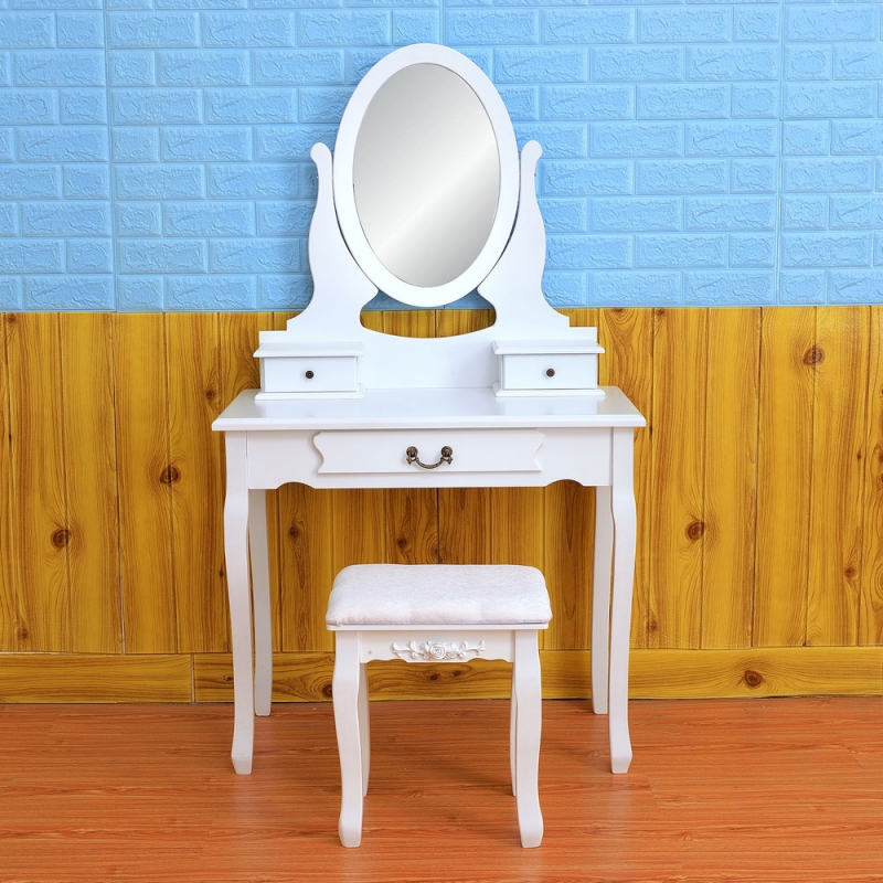 3-Drawer MDF Exquisite 360-Degree Rotary Dressing Table with Mirror ...