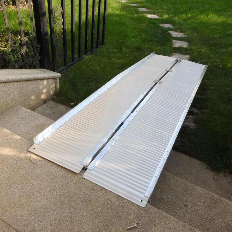Folding Ramp 8Ft Home Corridor Aluminum Alloy Silver - Alimart