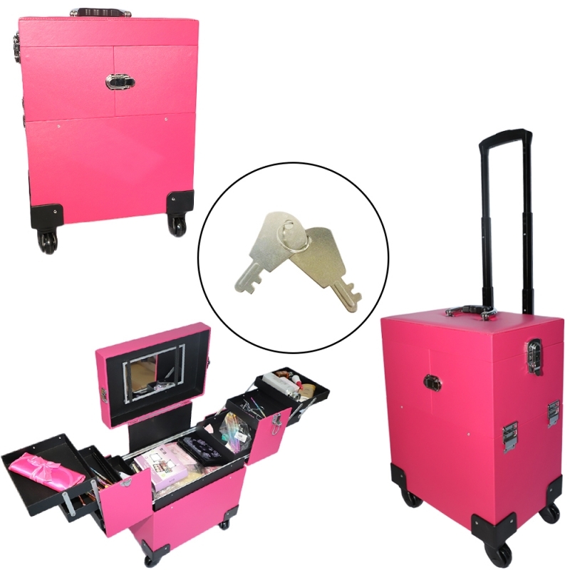 Pro PVC/Aluminum Makeup Rolling Case Bag Lockable Cosmetic Wheeled ...
