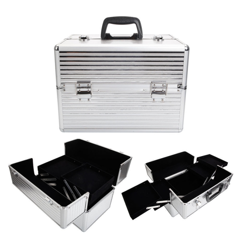 Pro Aluminum Train Case Makeup Jewelry Box Cosmetic Organizer Storage ...