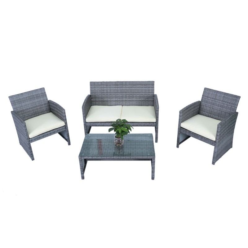 Double Sofa + Single Sofas + Tea Table + Seat Cushions Kit Beige Seat ...