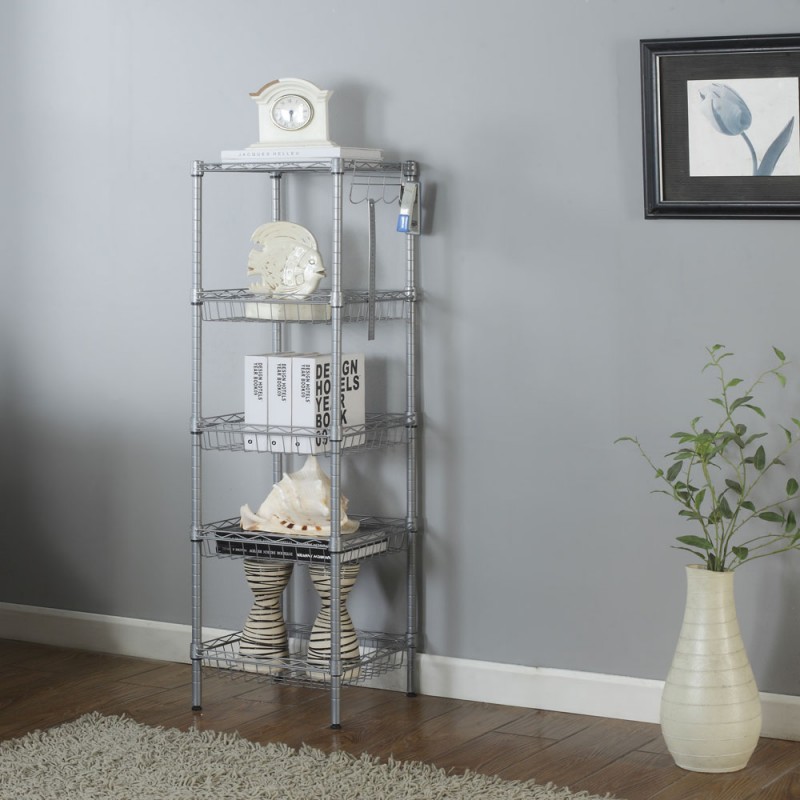 Shelves Concise 5 Layers Carbon Steel & PP Storage Rack Silver - Alimart