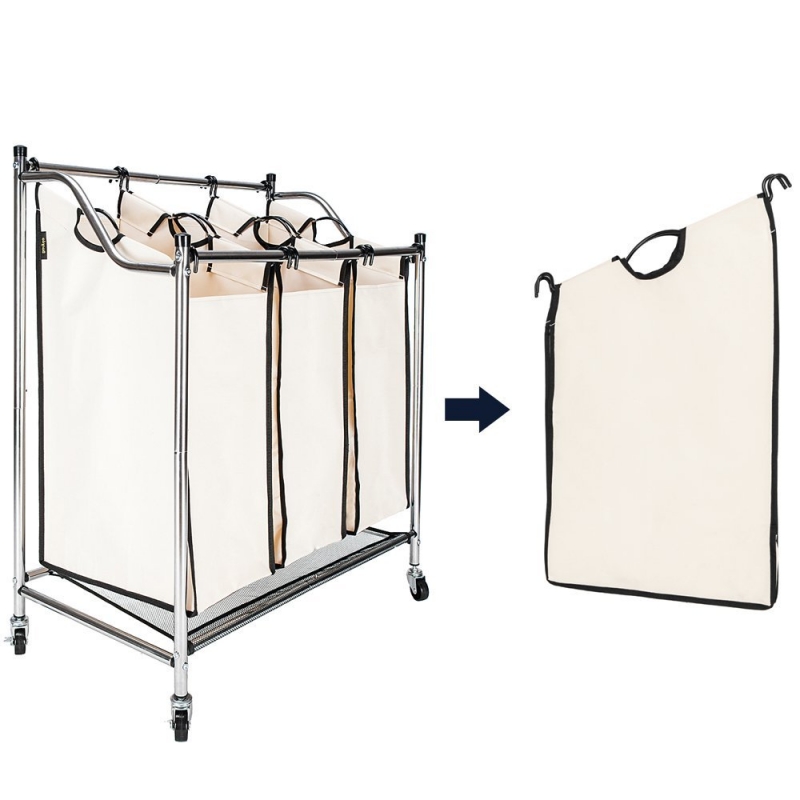 Cloth Bag Three-case Laundry Sorter Cart Beige - Alimart
